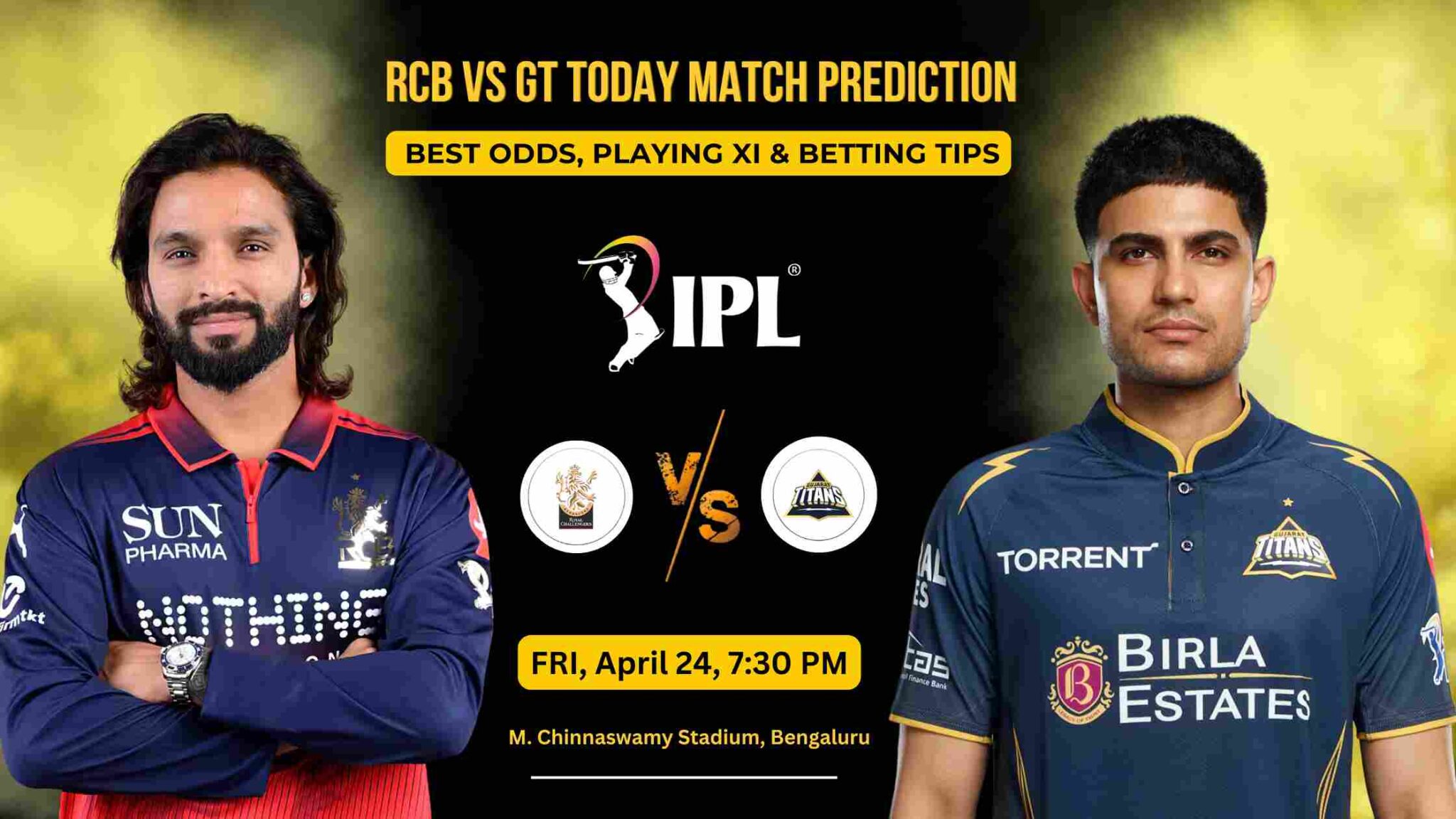 RCB vs GT Today Match Prediction - Odds, Betting Tips & Live Score
